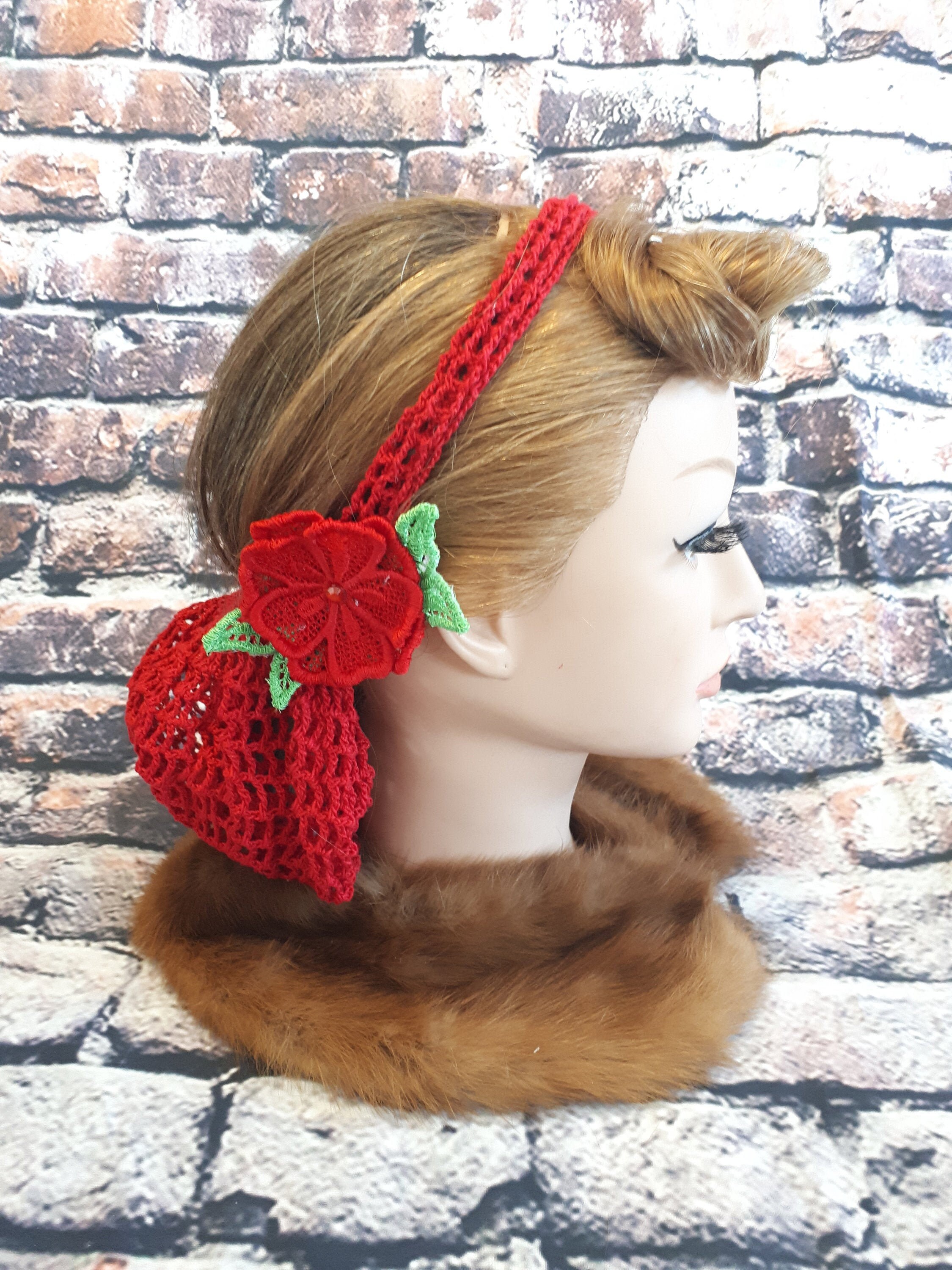 Red Half Snood with Flower Fascinator Red Snood Red Hairnet - Etsy.de