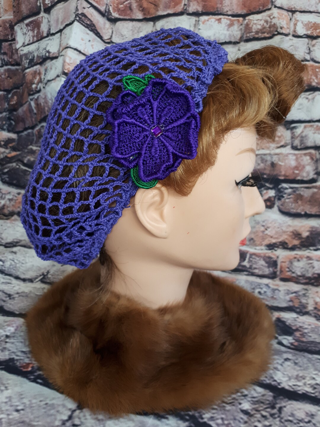 Purple Snood with Lace Flower Fascinator - Etsy 日本