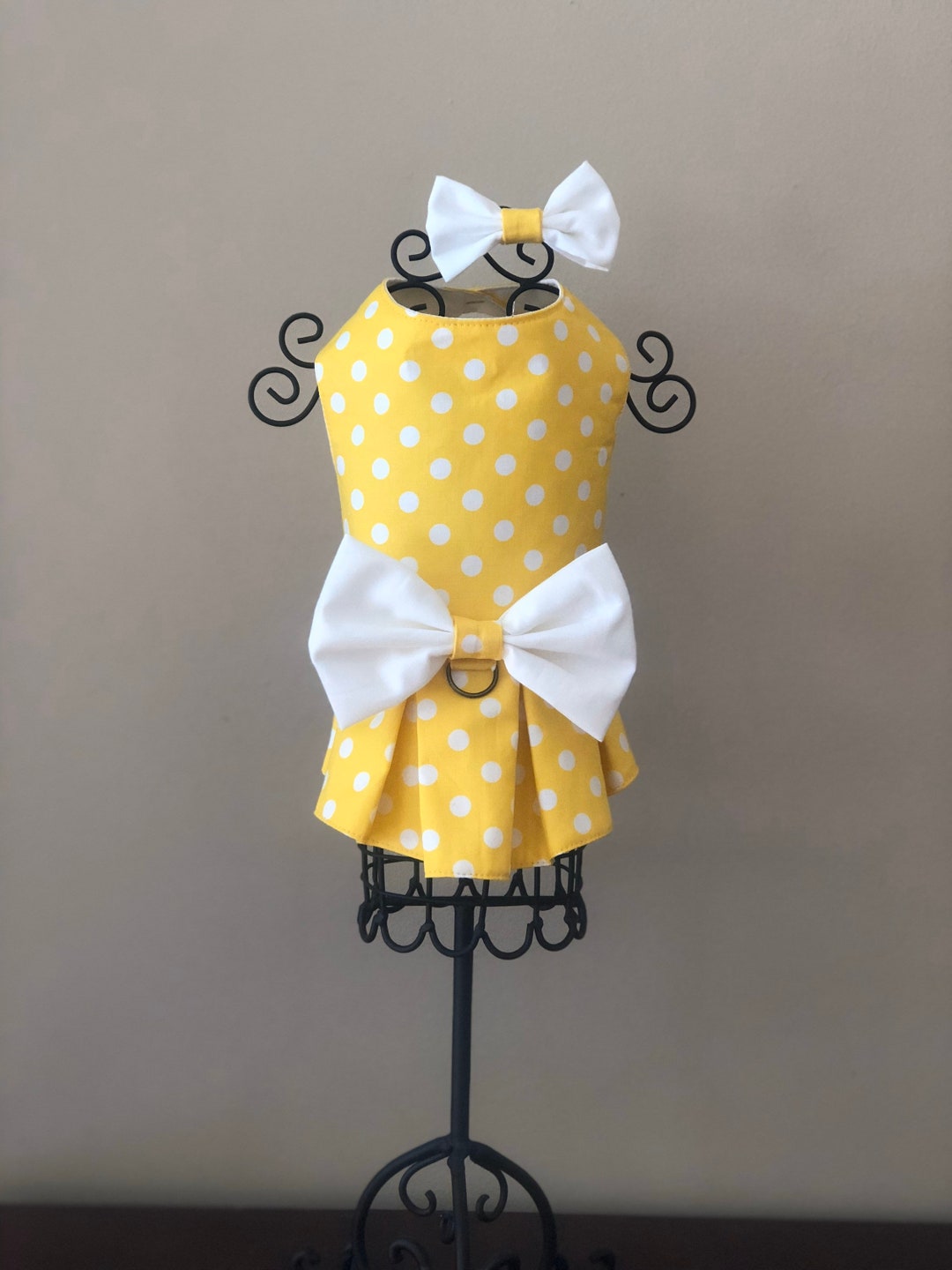 Yellow and White Polka Dot Harness Dog Dress - Etsy
