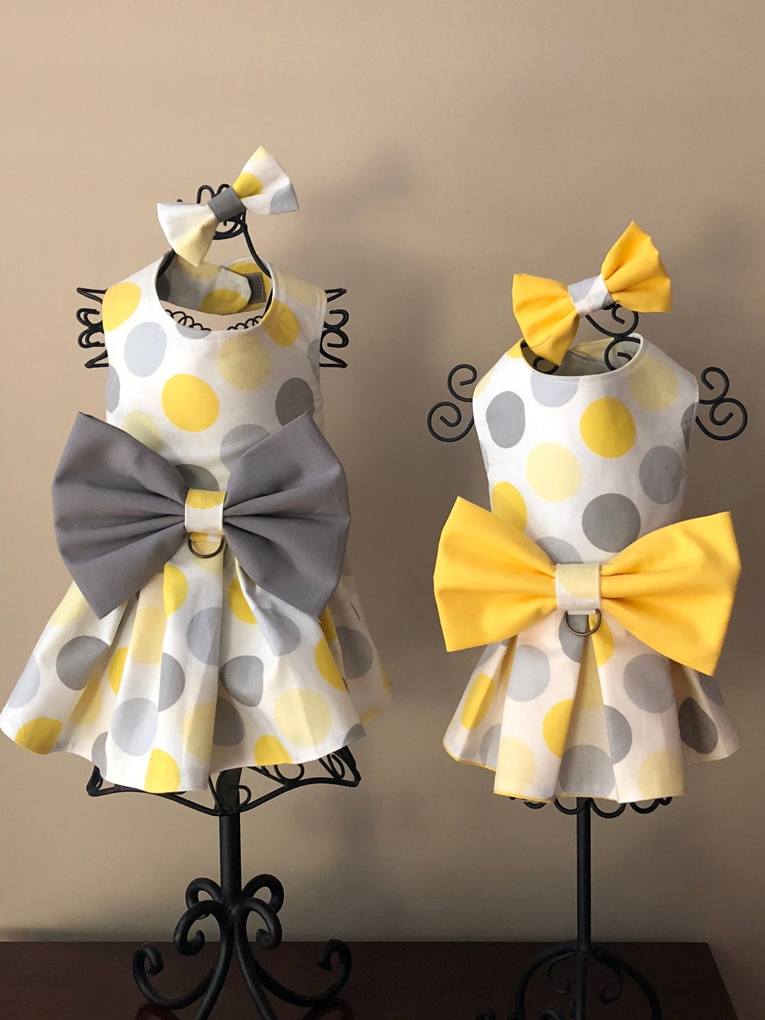 Yellow and Gray Polka Dot Harness Dog Dress - Etsy