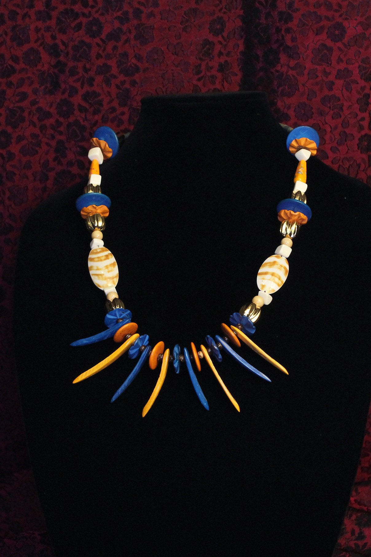 Collar de madera de coco, concha y hueso - Etsy España