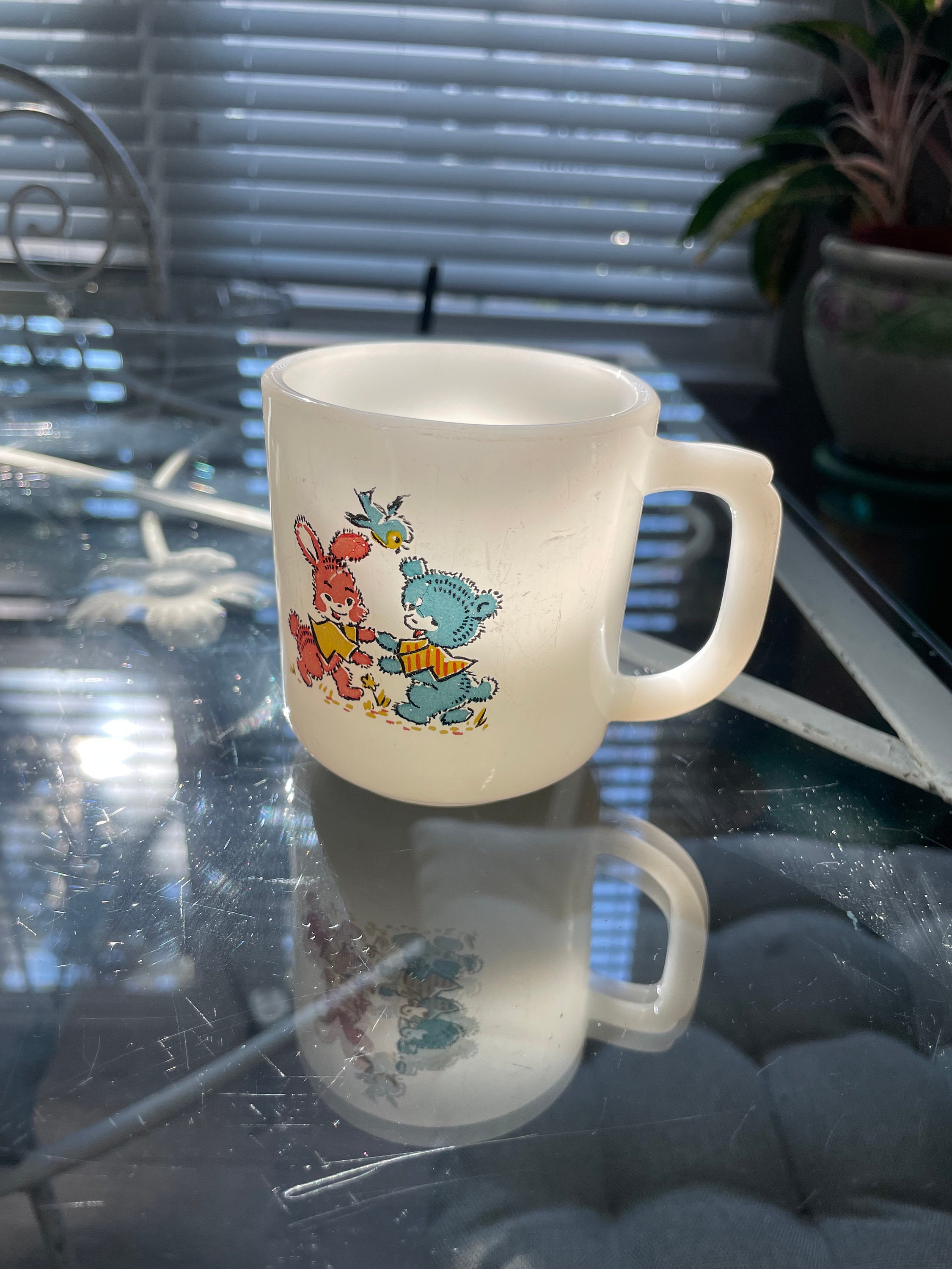 Rare Fire King Anchor Hocking Bunny and Bear Child’s Milk Glass Mug - Etsy