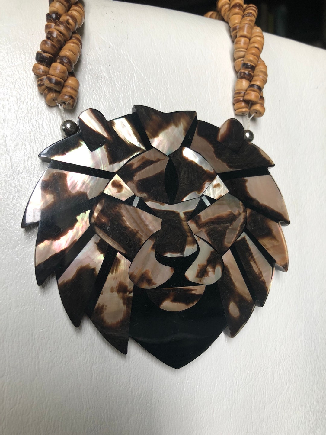 Mother of Pearl Lion Necklace: 70s Safari Resin Pendant - Etsy