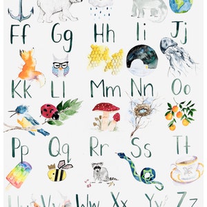 Illustrated Alphabet Poster, Alphabet Print, ABC Poster, Digital Print ...