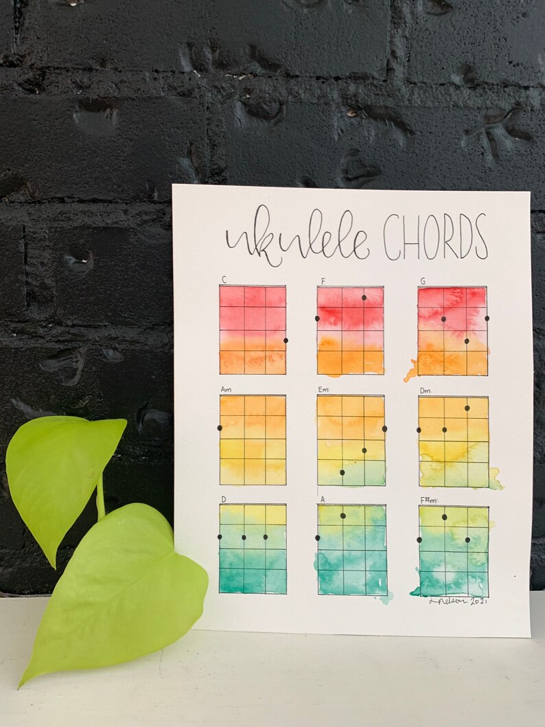 Watercolor Ukulele Chord Chart - Etsy