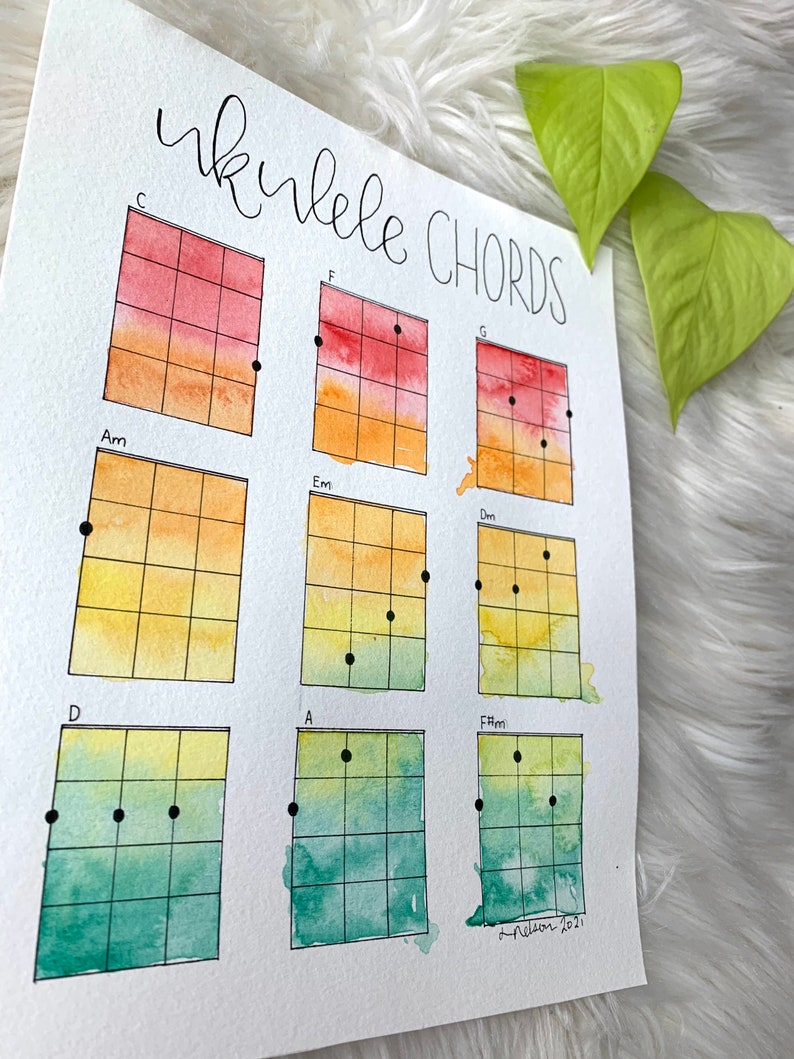 Watercolor Ukulele Chord Chart - Etsy