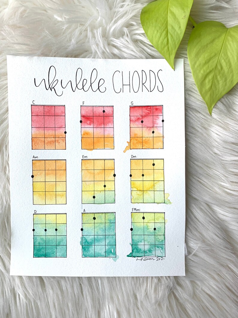 Watercolor Ukulele Chord Chart - Etsy