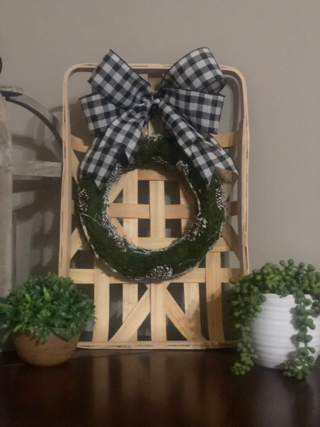 Tobacco Basket Wreath L Natural Wreath L Moss Wreath L Buffalo Plaid ...