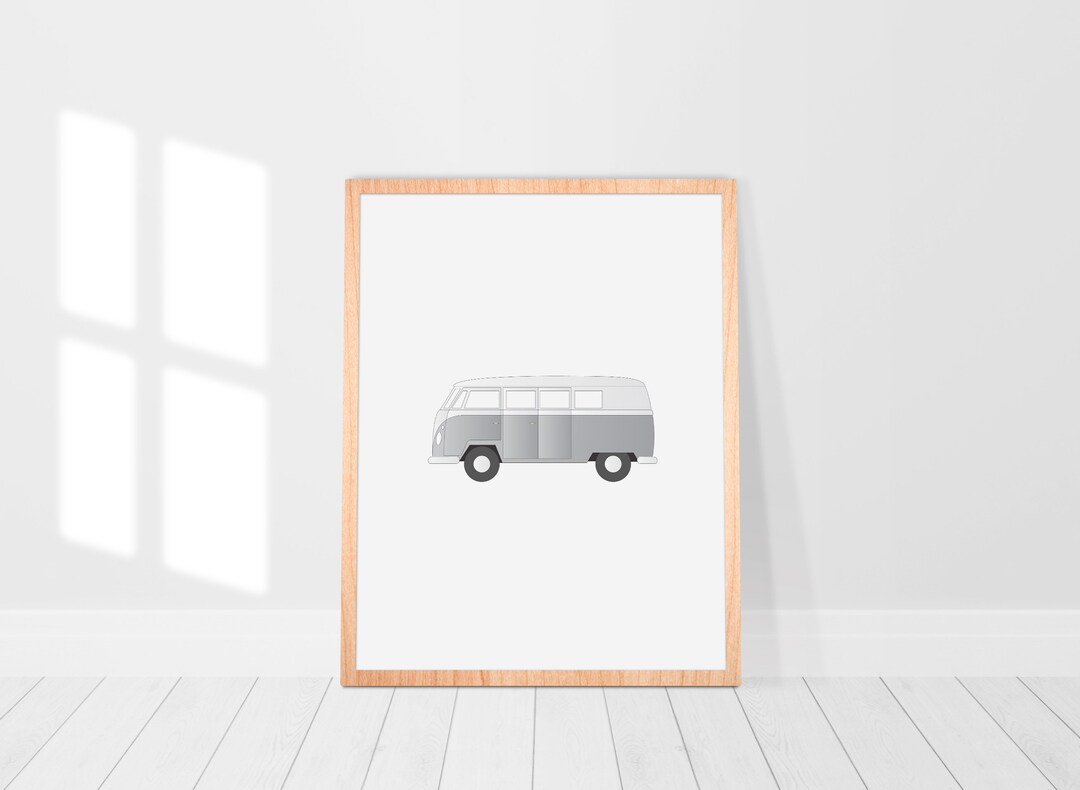 VW Bus Printable Art, Classic Car Lover Art, VW Van in Red, Hippie Gift ...