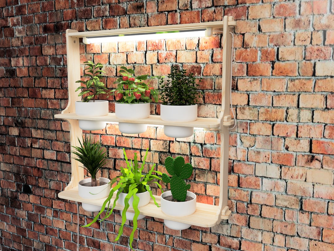 Hanging Plant Shelf Wall Mount With Grow Lights | Plant Hanger for ...