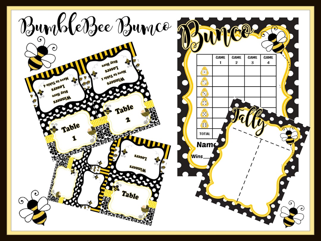 Bumblebee Bunco Score Cards, Table Tents, Tally Sheet & Prize Tags ...