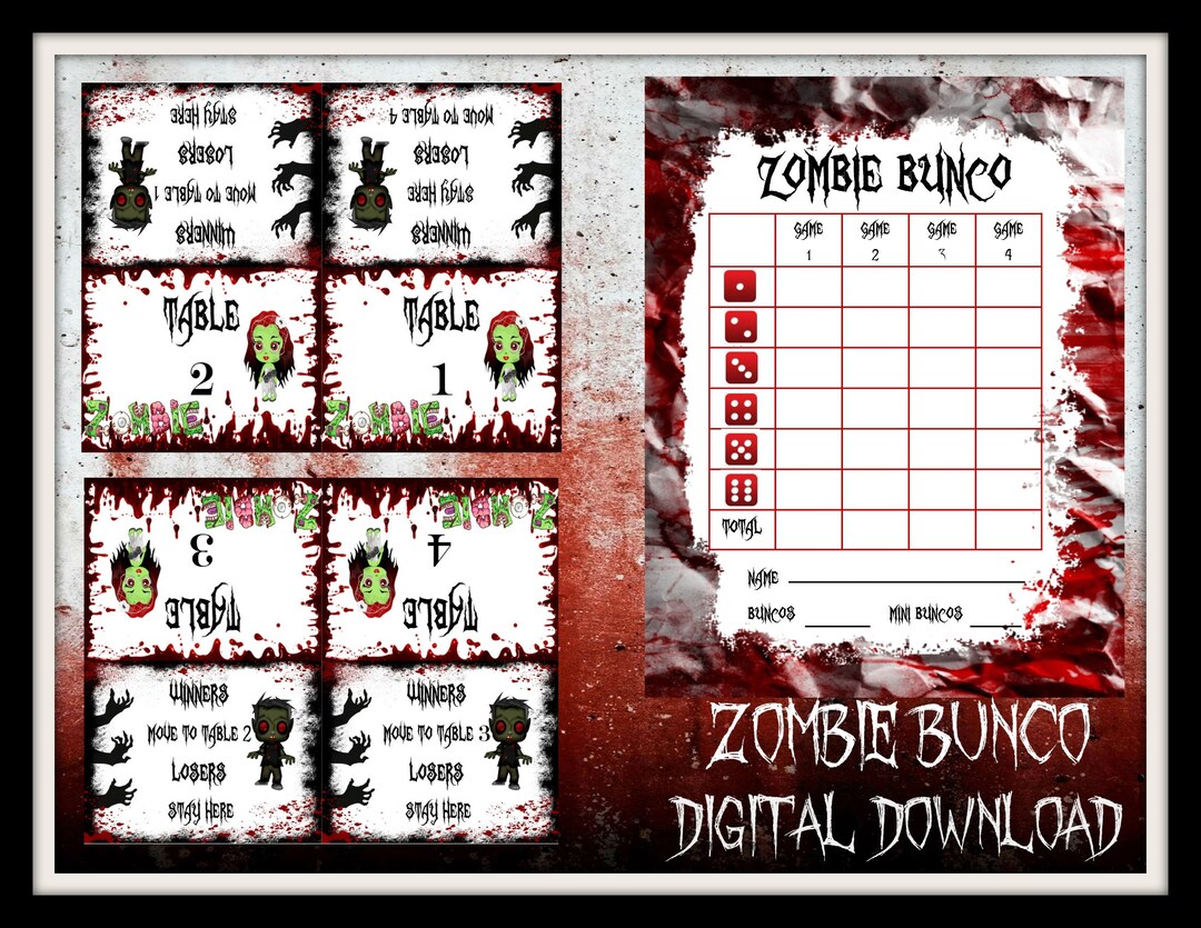 Zombie Bunco Score Cards and Table Tents - Digital Downloads - PDF and ...