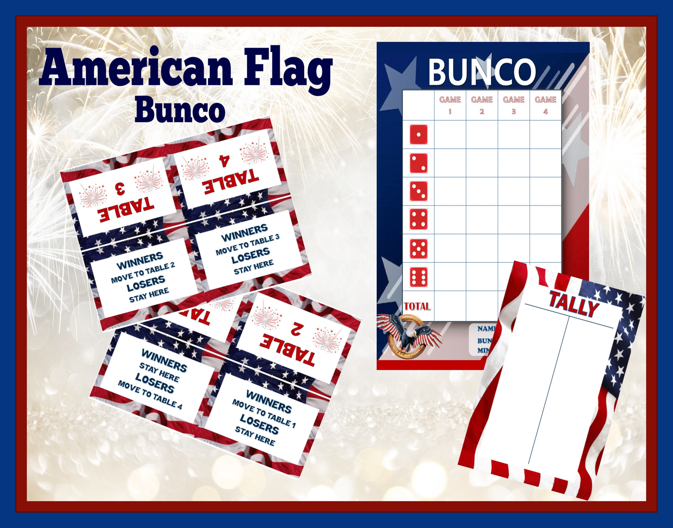 American Flag Bunco Score Cards and Table Tents Digital | Etsy