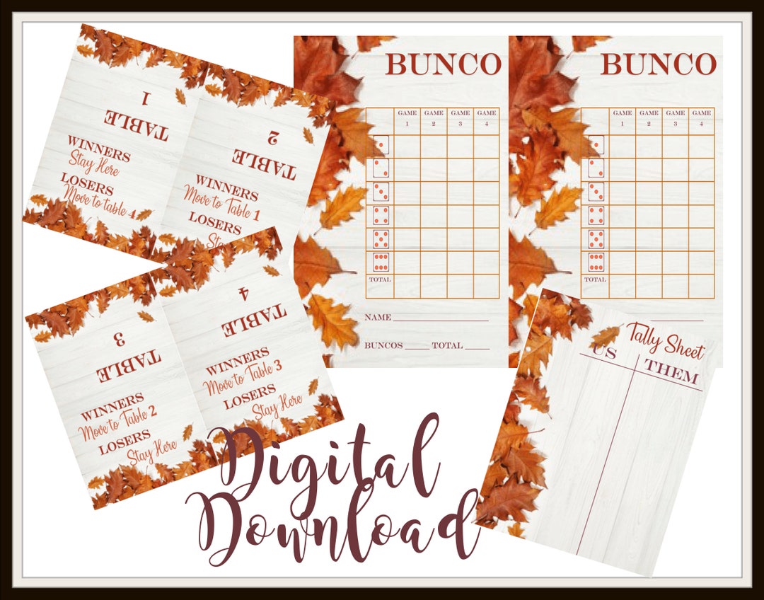 Autumn/fall Bunco Party Score Cards , Table Tents & Tally Sheet ...