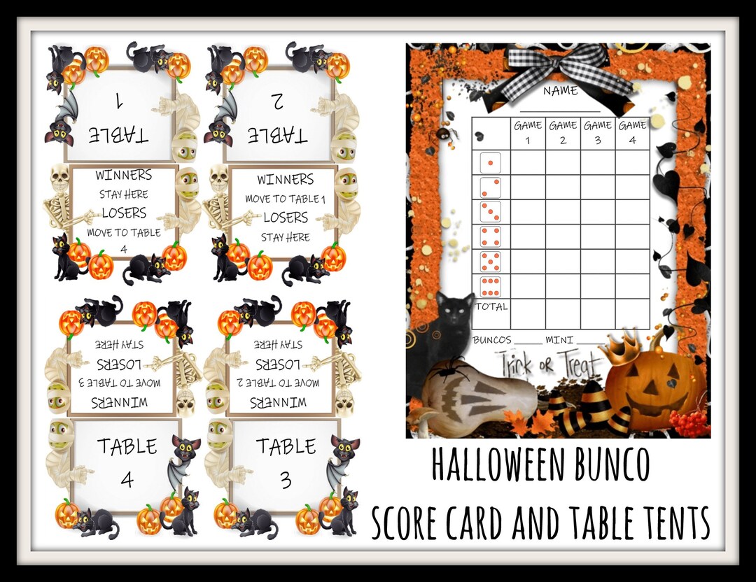 Halloween Bunco Score Cards and Table Tents - Digital Downloads - PDF ...
