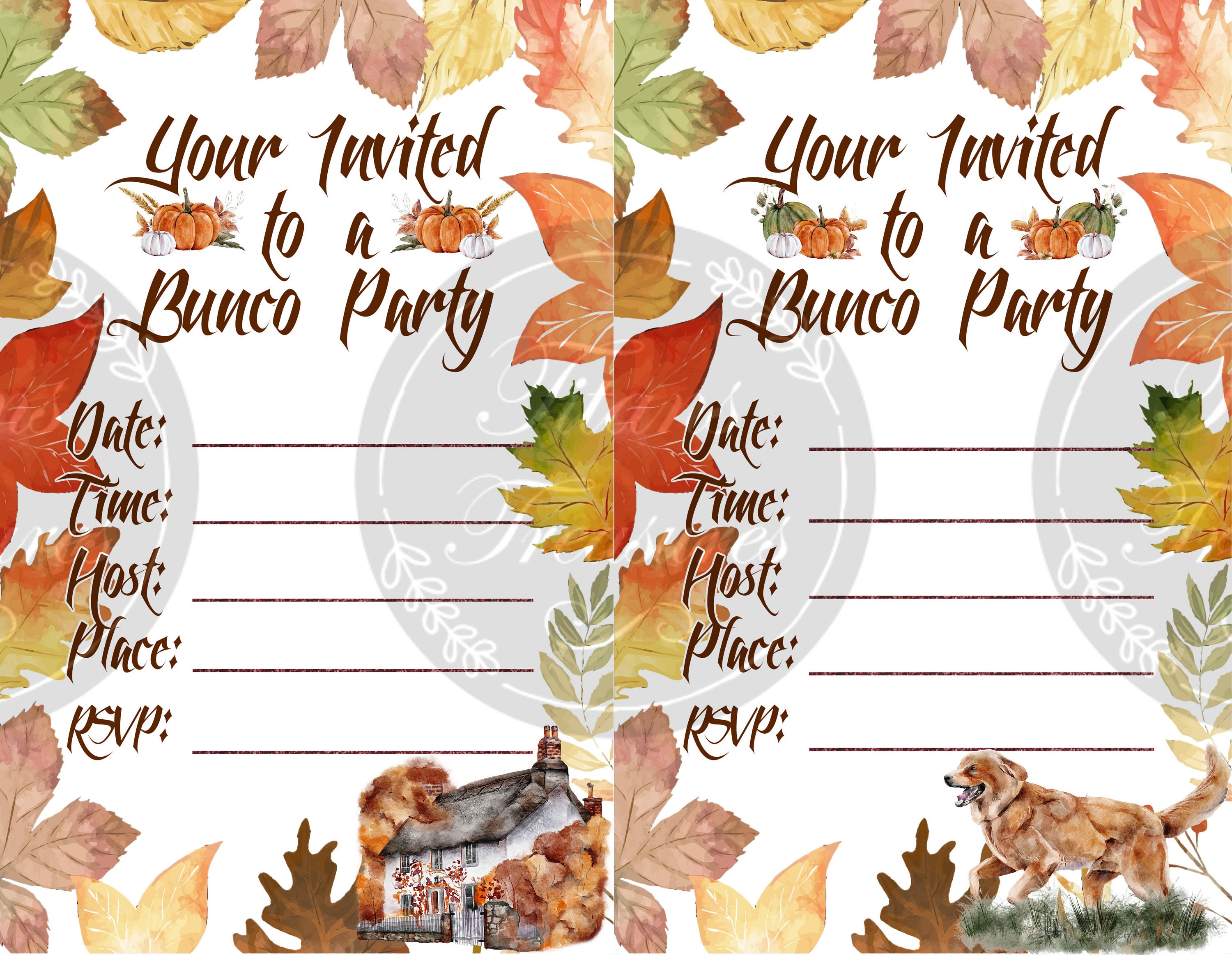 Fall Watercolor Bunco Score Card Table Tents Invitations | Etsy