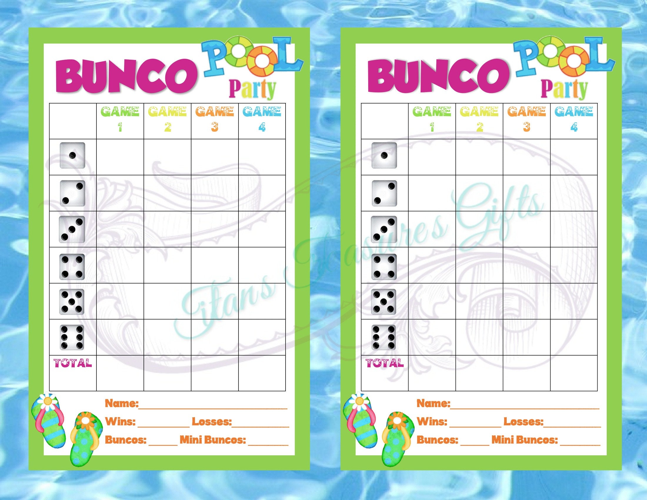 Pool Party Bunco Score Cards and Table Tents - Digital Downloads - PDF ...
