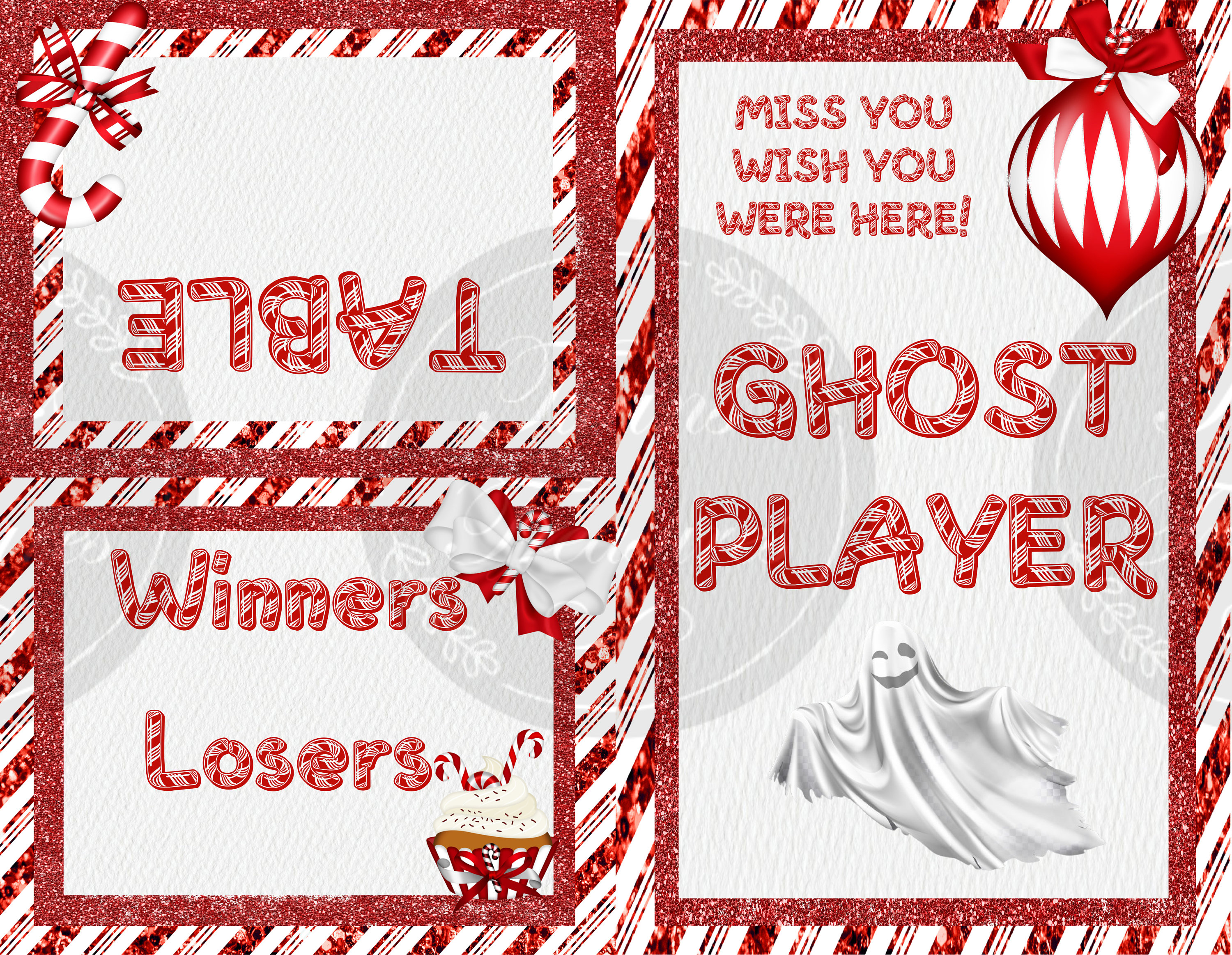 Christmas Candy Cane Bunco Score Card, Table Tents, Invitations, Ghost ...