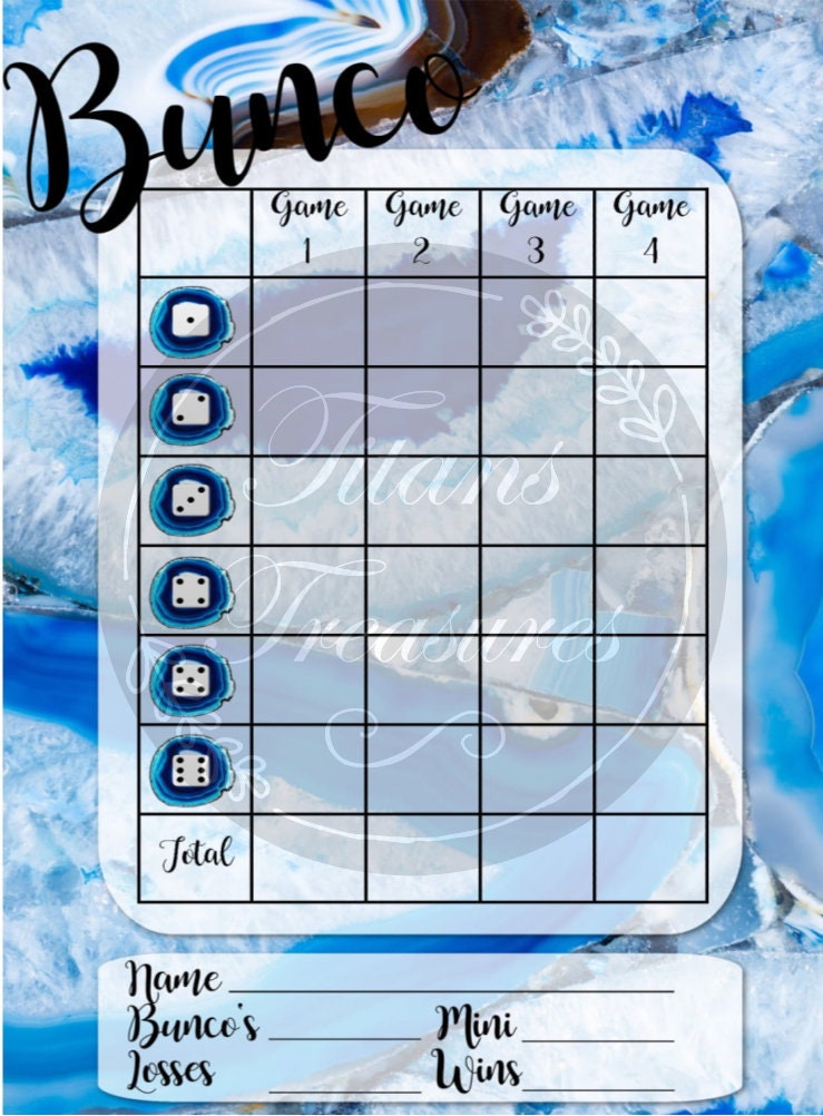 Blue Geode Bunco Score Cards Gift Tags and Table Tents - Etsy