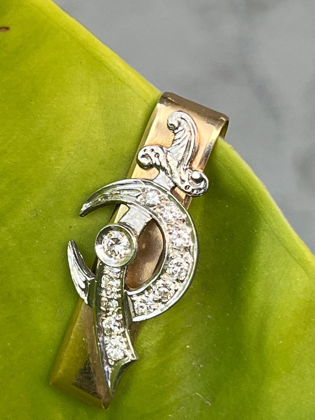 Vintage 14k Gold and Diamond Shriners Scimitar Sword & Crescent Money ...