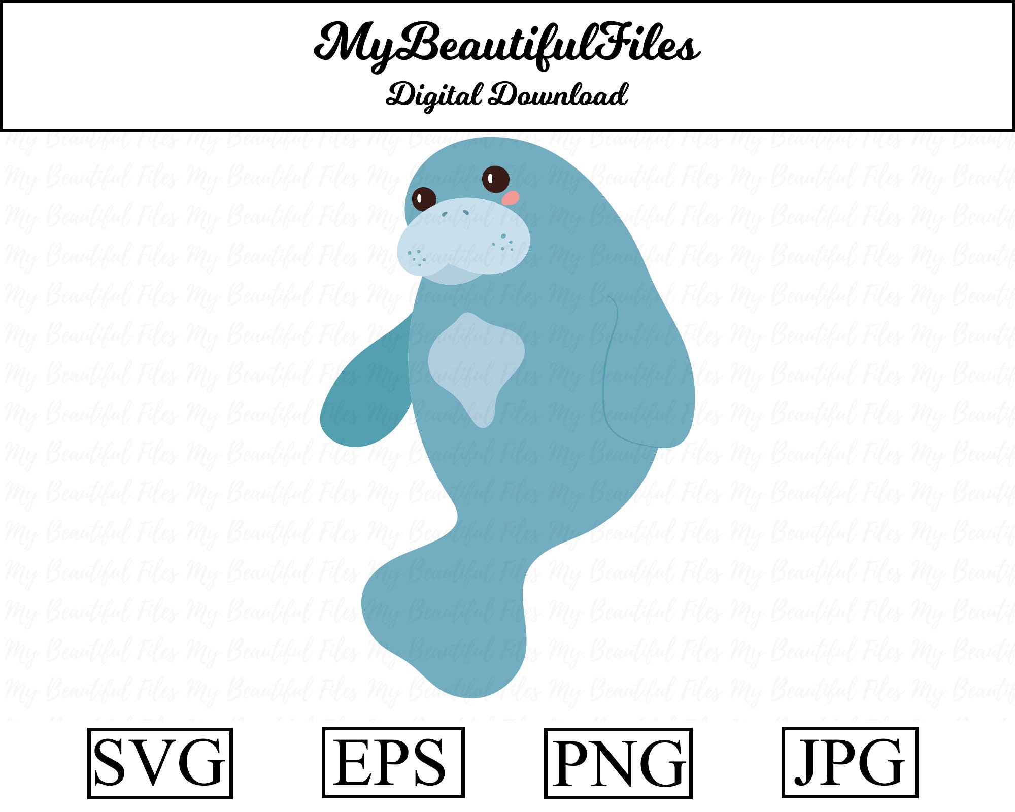 Manatee SVG,PNG Digital Download Cute Manatee File for Printable Art ...