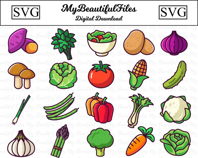 Vegetable Bundle SVG Digital Download Vegetable Bundle | Etsy