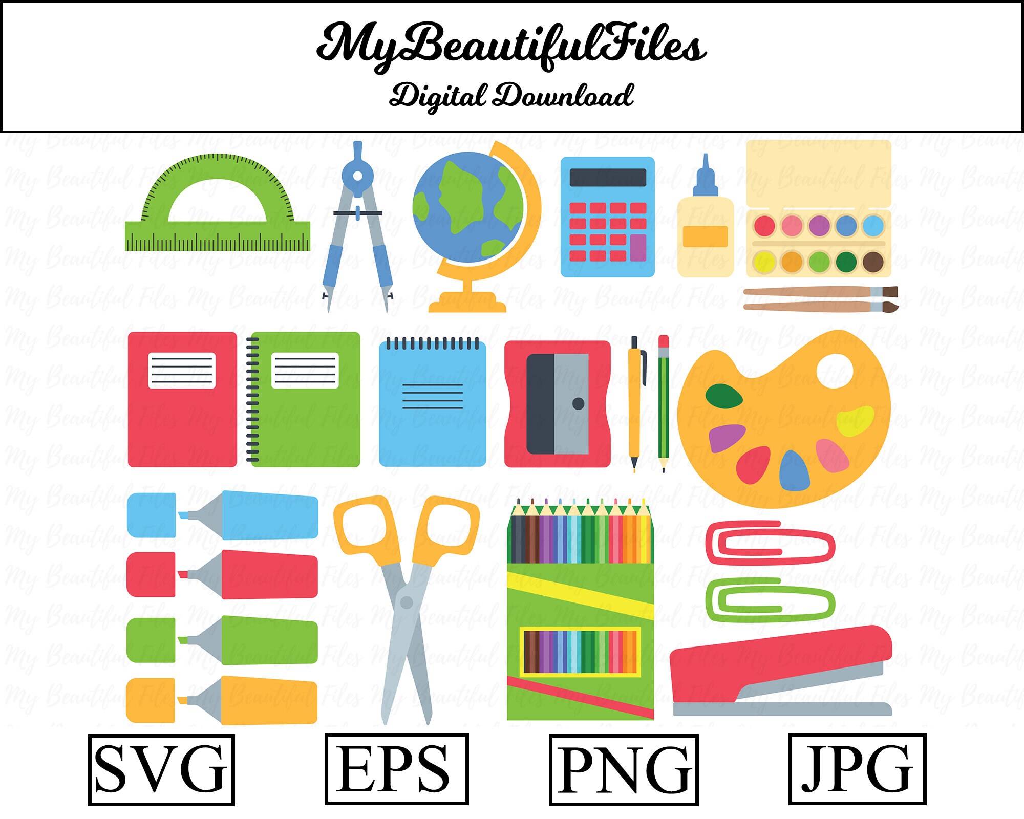 School Supplies SVGPNG Digital Download Back to School - Etsy