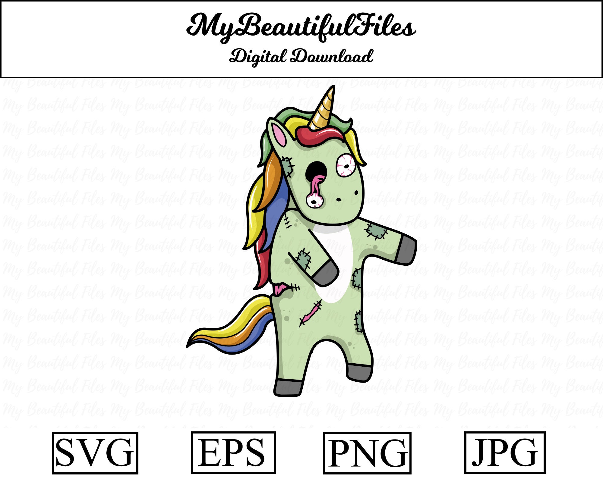 Zombie Unicorn Svgpng Digital Download Cute Unicorn File Etsy