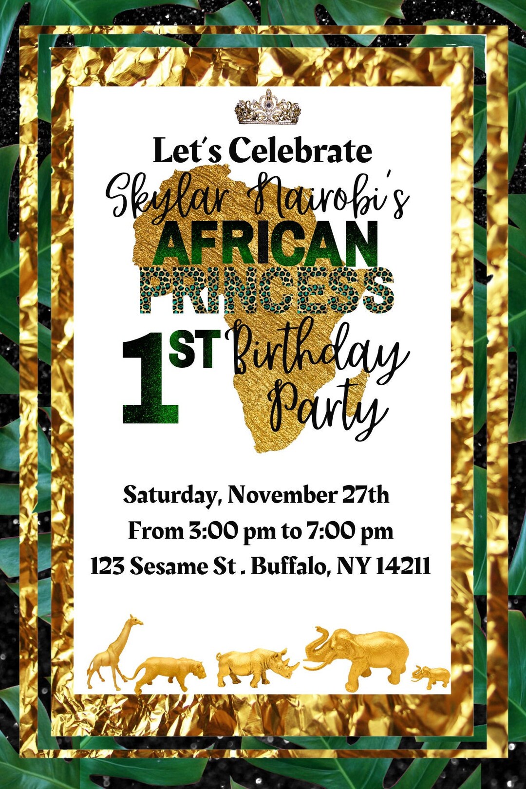African Princess Birthday Theme Leaf Border Party Invitation Girls - Etsy