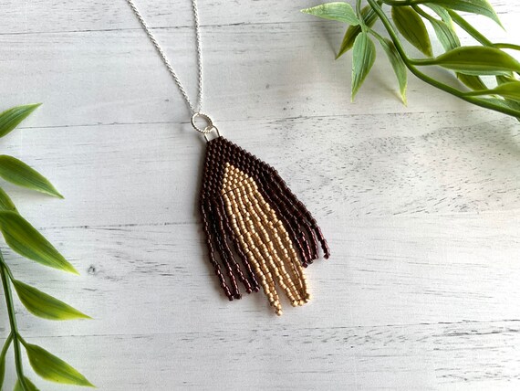 Maroon Fringe Necklace Seed Bead Pendant Long Necklace | Etsy