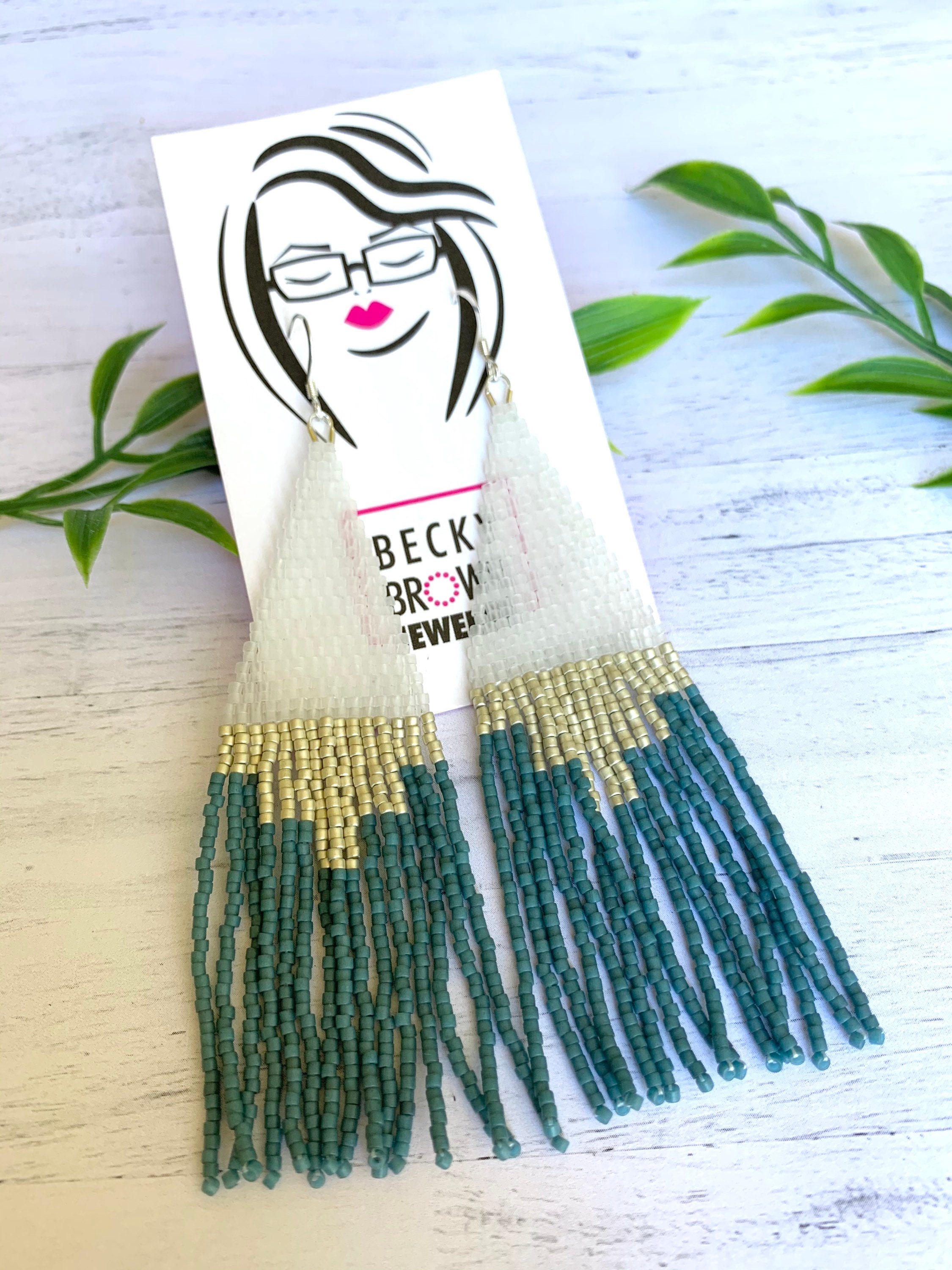 Blue Beaded Earrings Silver Statement Fringe Earrings Transparent Seed ...