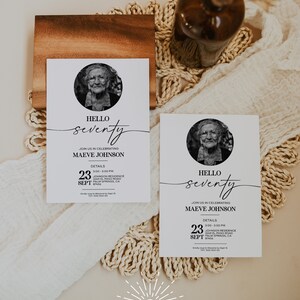 TARA - 70th Birthday Invitation With Photo Template, Simple 70th ...