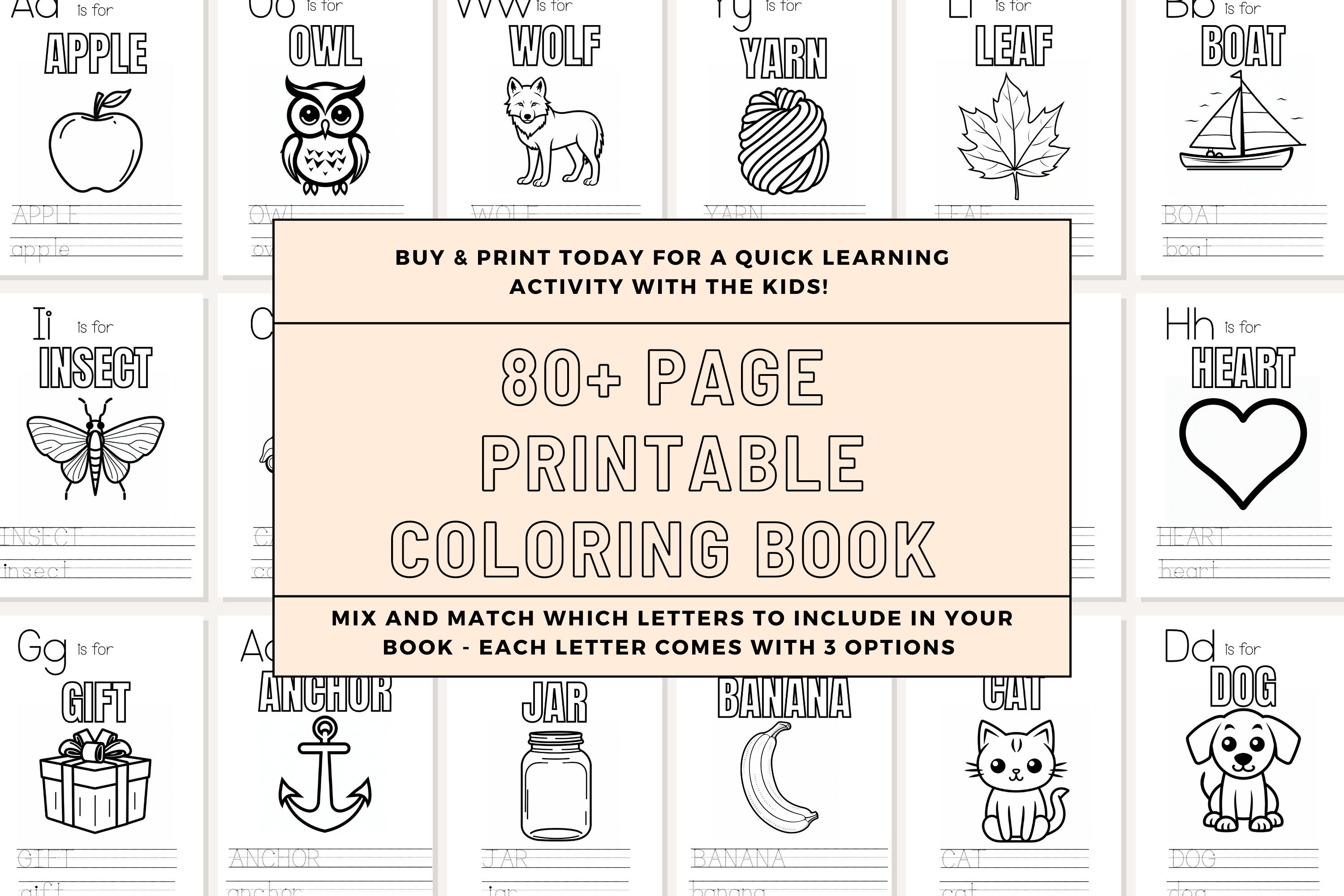 Baby Shower Coloring Book ABC Printable Coloring Page Book - Etsy