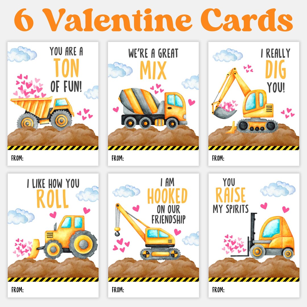 Construction Valentine's Day Cards, Printable Classroom Valentine's Day ...