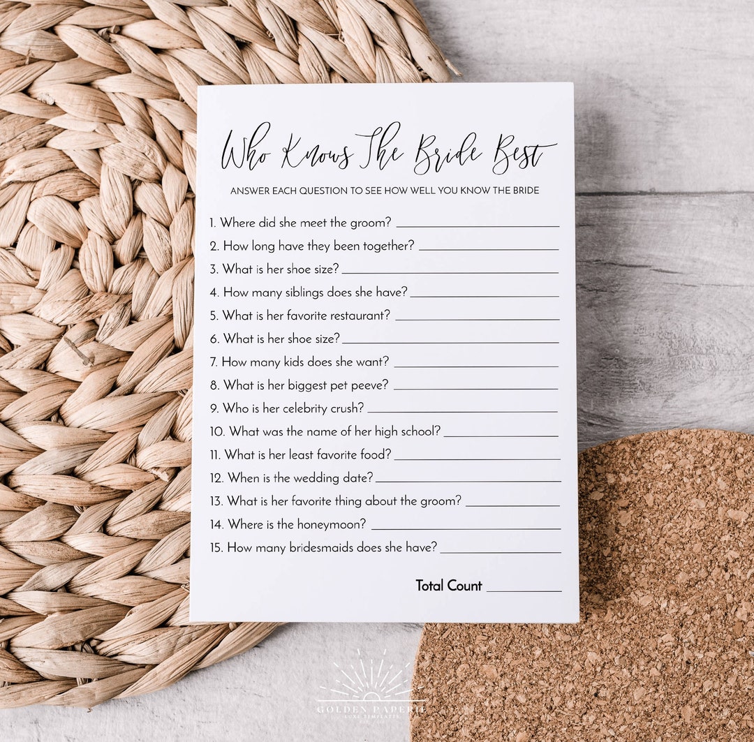 Who Knows the Bride Best Game, How Well Do You Know the Bride Card ...