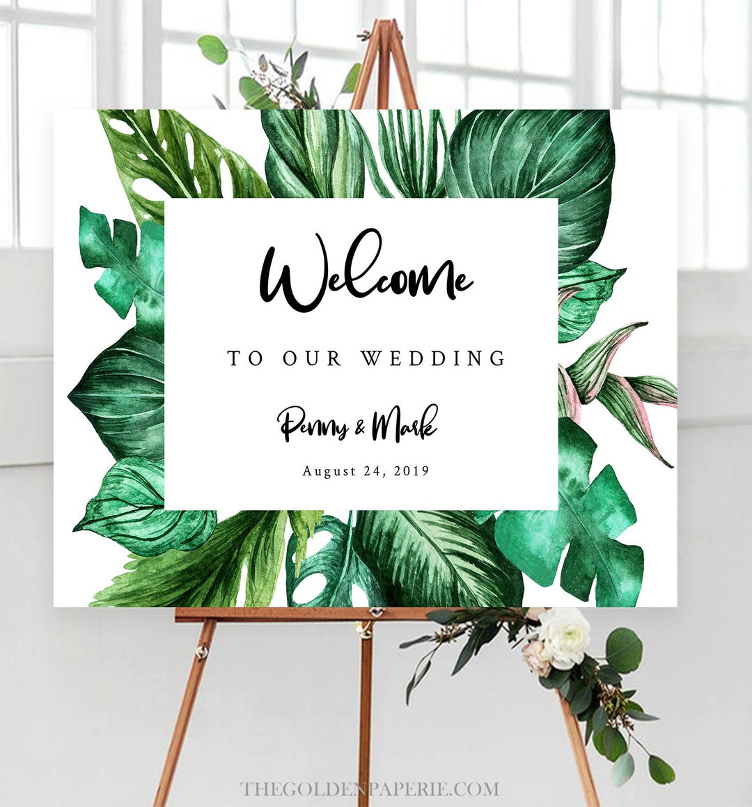 Wedding Welcome Sign, Tropical Wedding Sign, Custom Wedding Sign, Porch ...