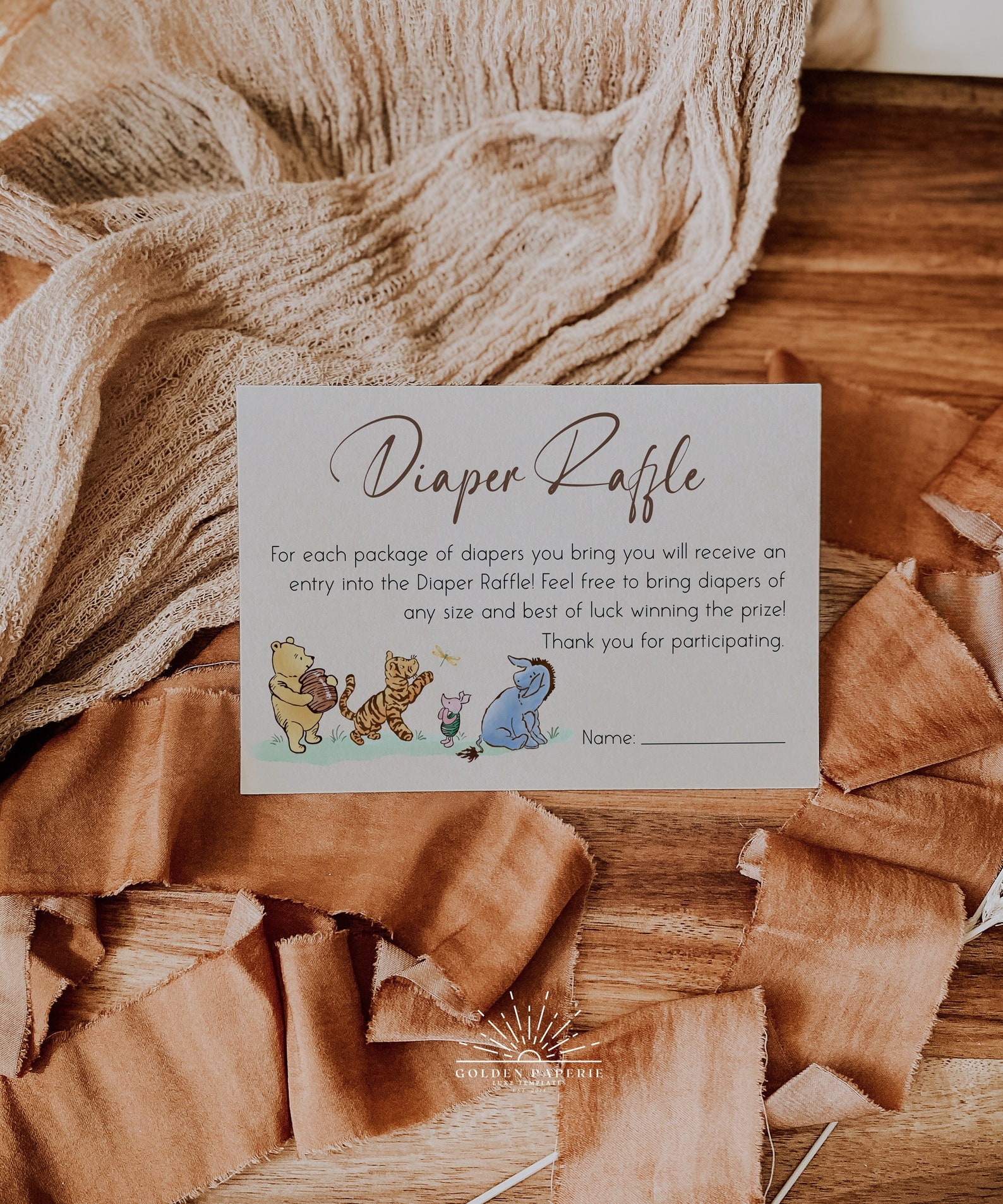WINNIE Winnie the Pooh Diaper Raffle Ticket Baby Shower - Etsy