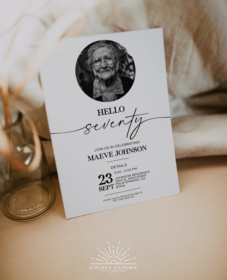 TARA 70th Birthday Invitation With Photo Template Simple - Etsy