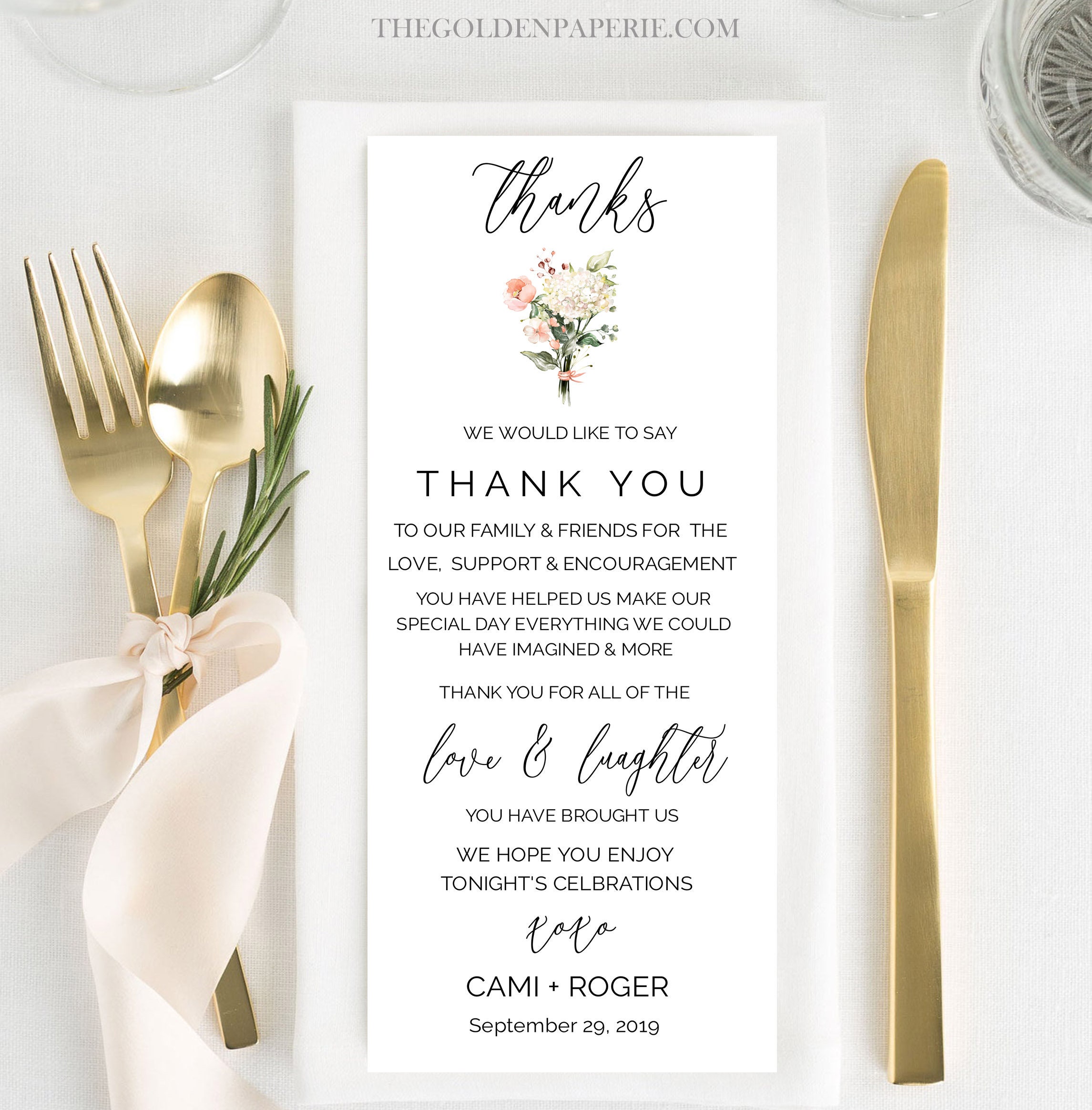 Thank You Table Cards Wedding Thank You Note Printable Thank | Etsy