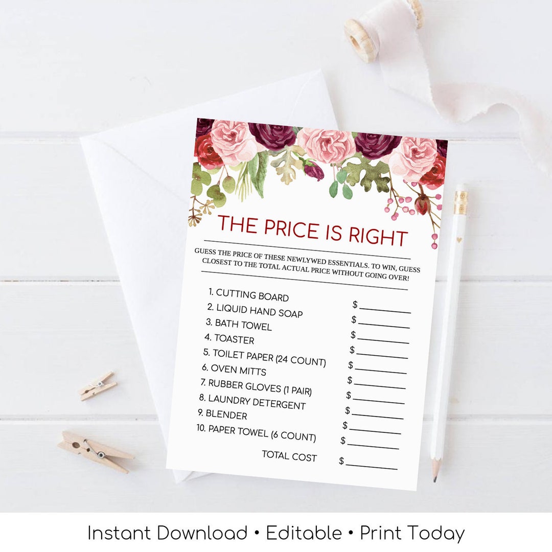 The Price is Right Game, the Price is Right Template, Bridal Shower ...