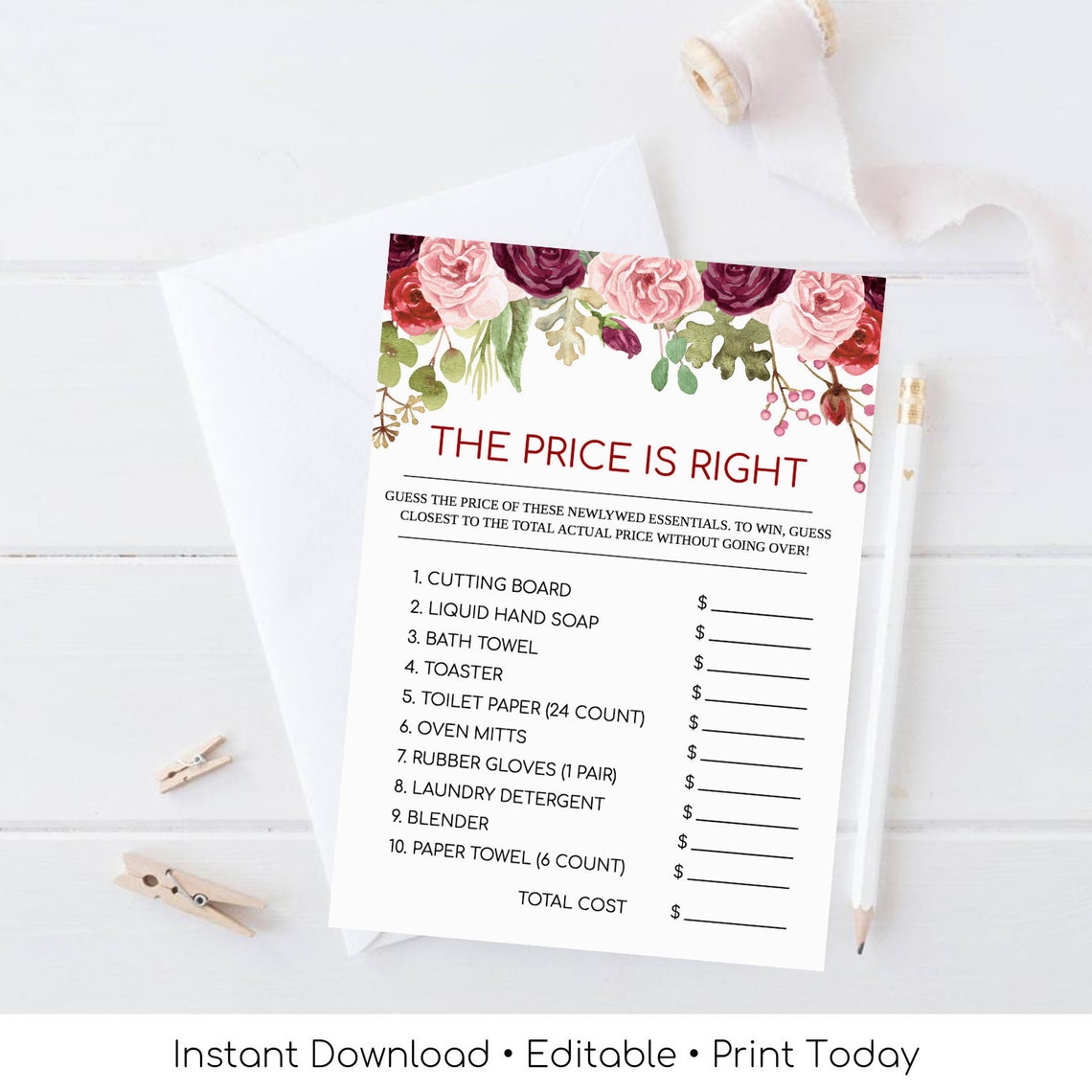 The Price is Right Game the Price is Right Template Bridal | Etsy