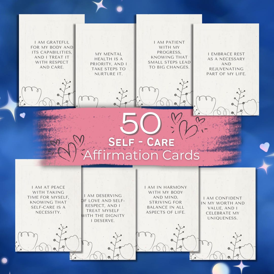Self-care Affirmation Cards for Adults, 50-card Pack, Printable 5x7 ...