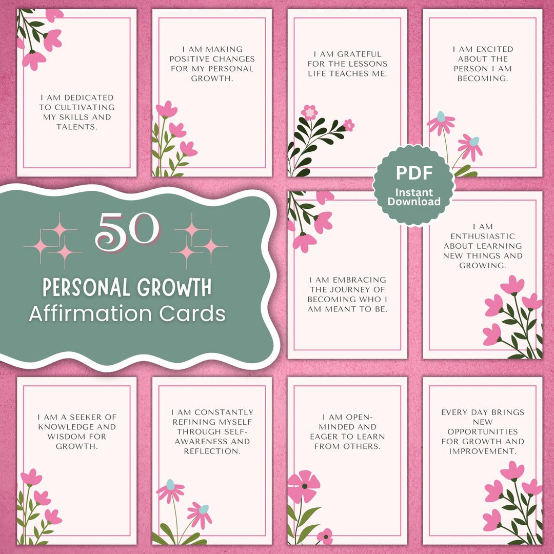 Personal Growth Affirmation Cards for Adults, 50-card Pack, Printable ...