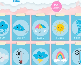 Weather Wonders - 12 Educational 5x7 Flashcards for Preschoolers - Etsy