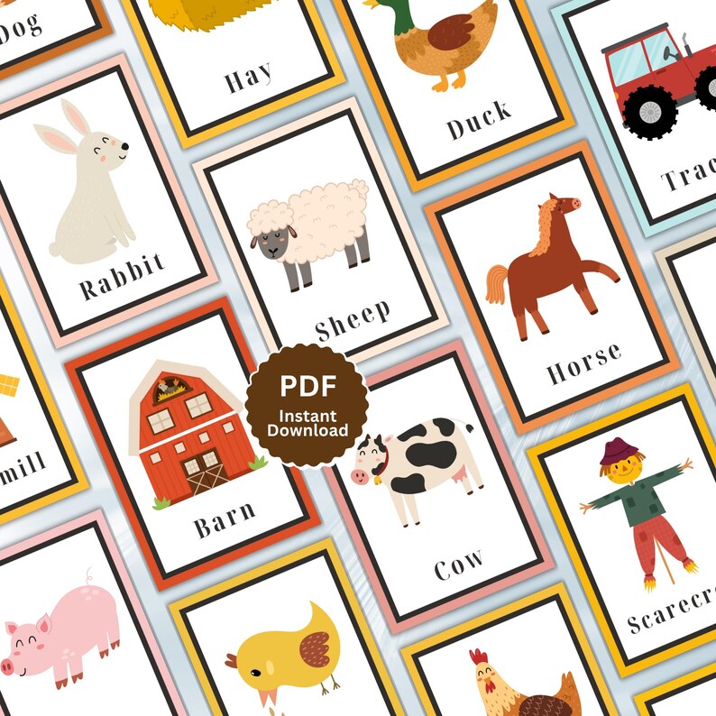 Farm Friends Flashcards for Kids - 20 Printable 5x7 Cards for Ages 4-6 ...