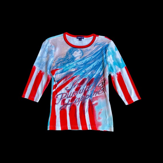 Vintage 90s Y2K Airbrush American Flag Baby Tee Ameri… - Gem
