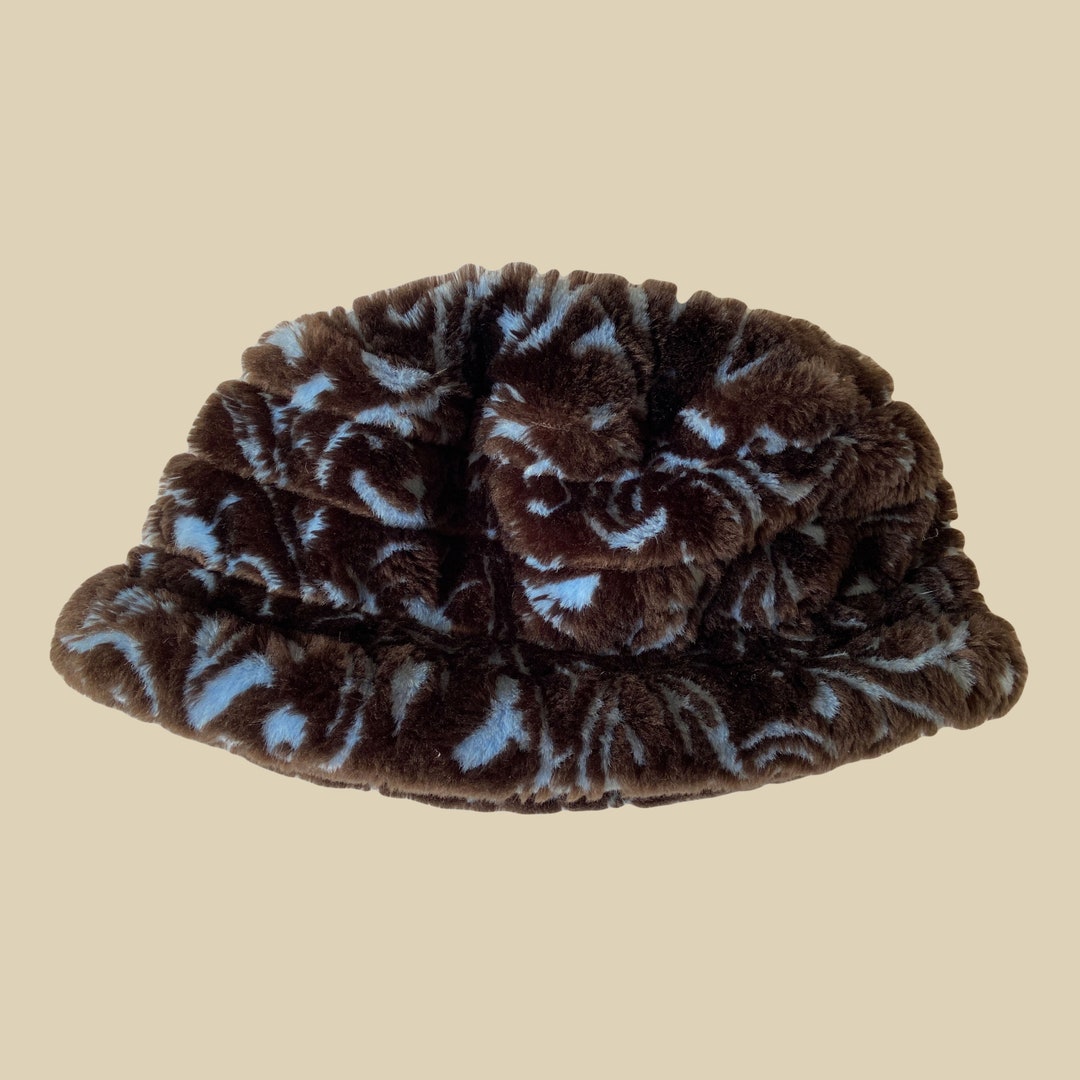 Vintage 2000s Y2k Fuzzy Bucket Hat Brown Blue Faux Fur - Etsy