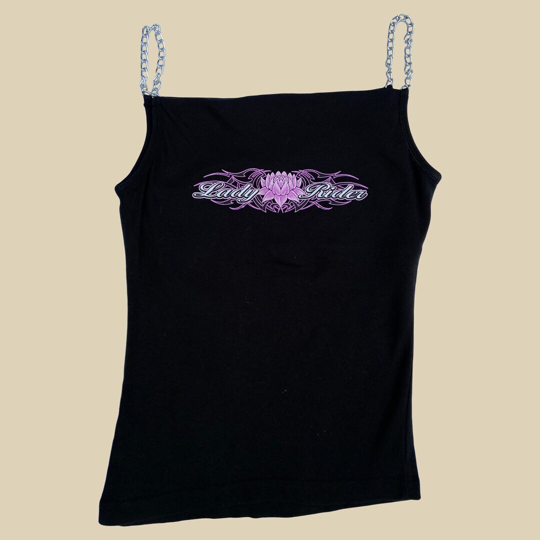Vintage Y2K 1990s Biker Tank Top lady Rider Lesbian Gay Black Pink ...