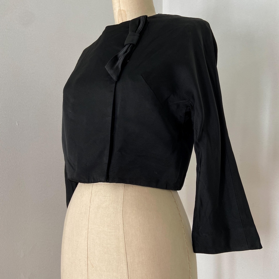 Vintage 1950s Black Bow Top Jonathan Logan Cropped Long Sleeve Mod Goth ...