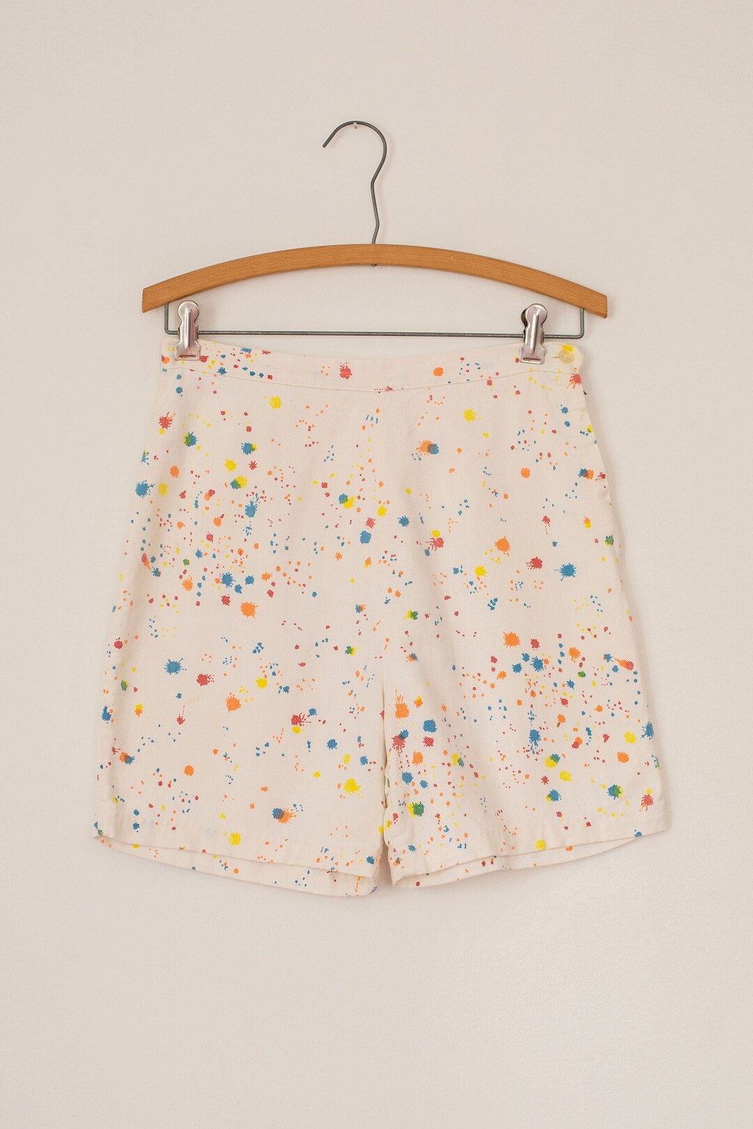 Vintage 1960s Paint Splatter Shorts Rainbow Print White Denim 26 in ...